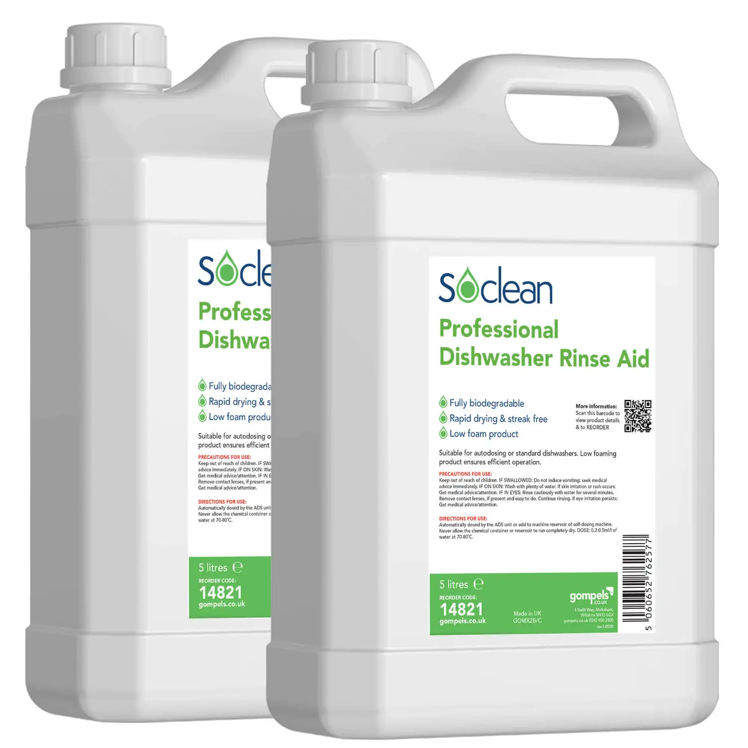 Soclean Professional Dishwasher Rinse Aid 5 Litre 2 Pack - Gompels ...