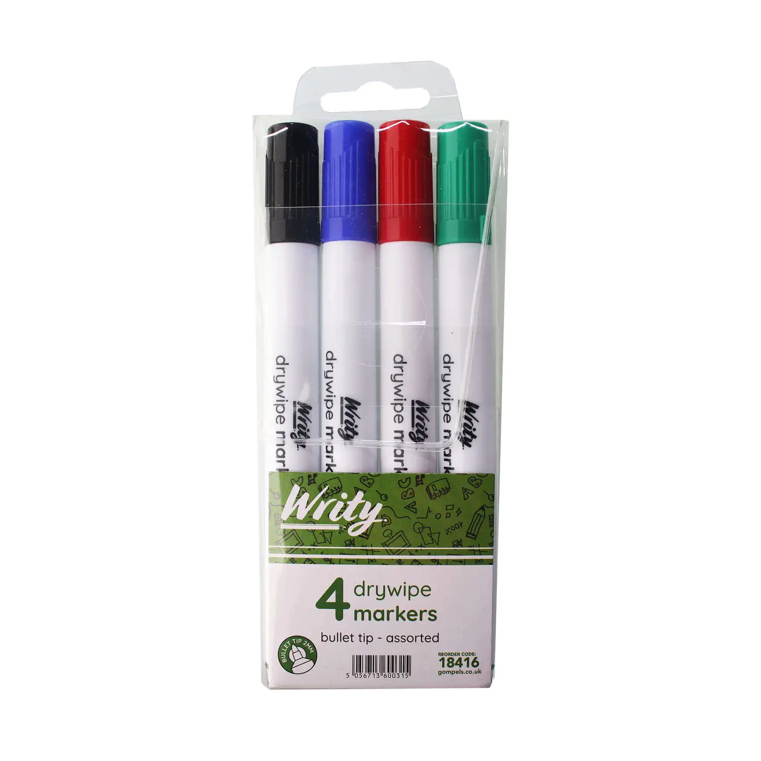 Writy Drywipe Markers Assorted Bullet Tip 4 Pack - Gompels | Care ...