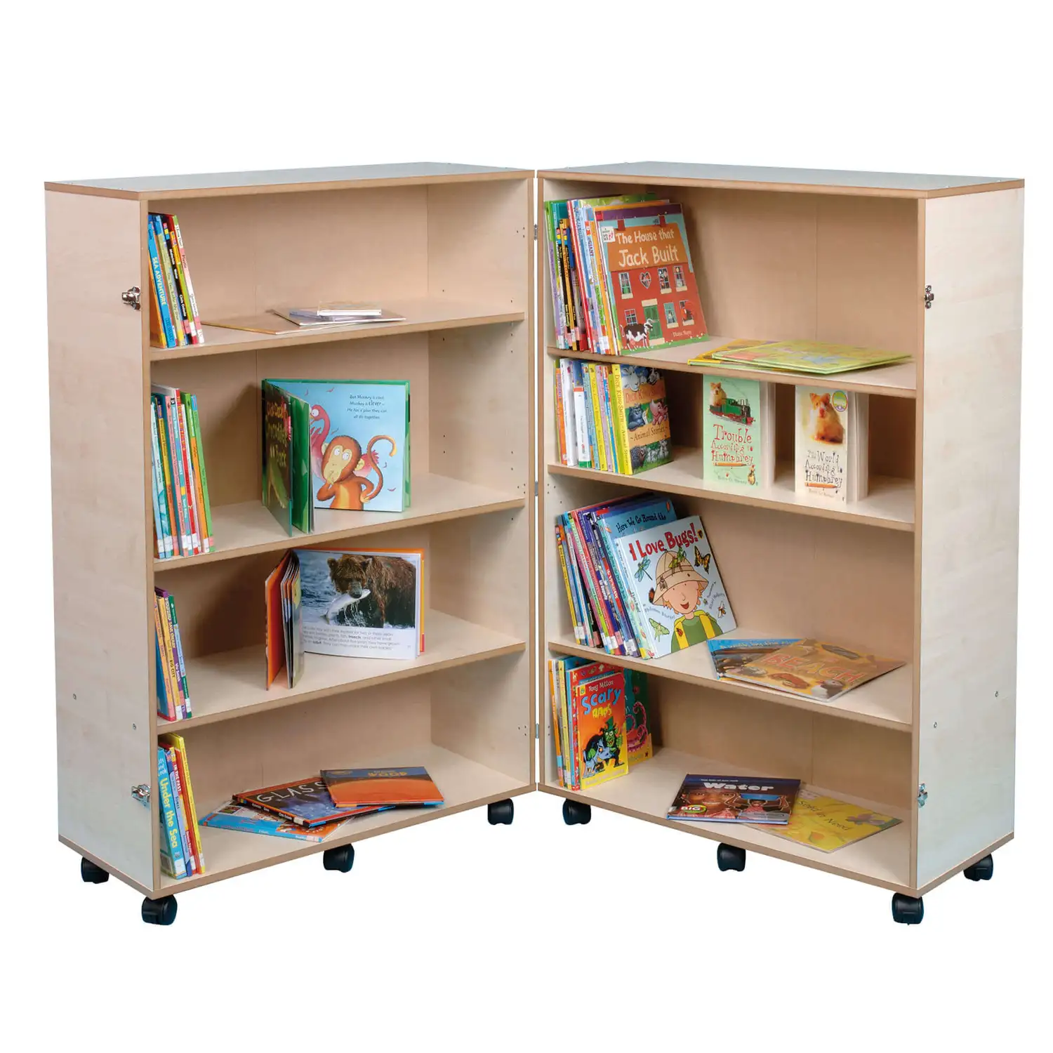 Hinged 4 Shelf Bookcase Beech - Gompels - Care & Nursery Supply Specialists