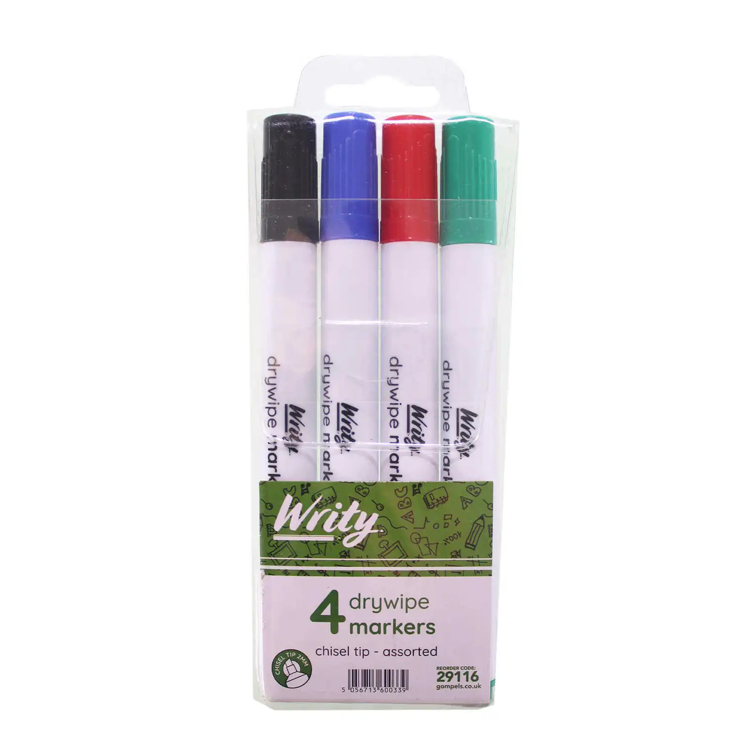 Writy Drywipe Markers Assorted Chisel Tip 4 Pack - Gompels | Care ...