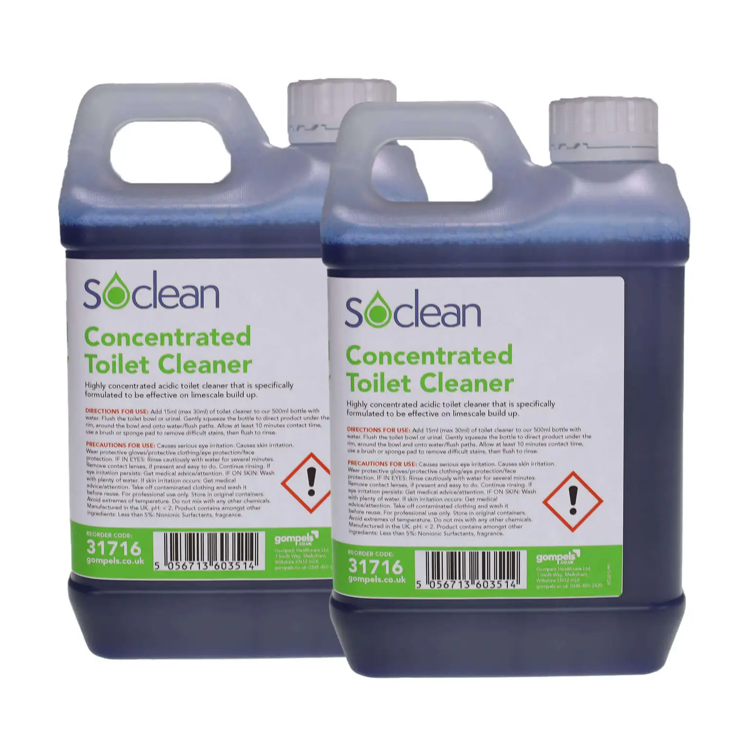 Soclean Ultra Toilet Cleaner Super Concentrate 2 Litre 2 Pack - Gompels ...