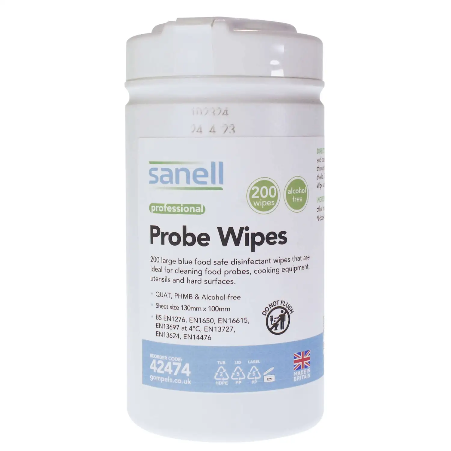 Sanell Probe Wipes Tub 200 Sheets - Gompels | Care & Education Supplies