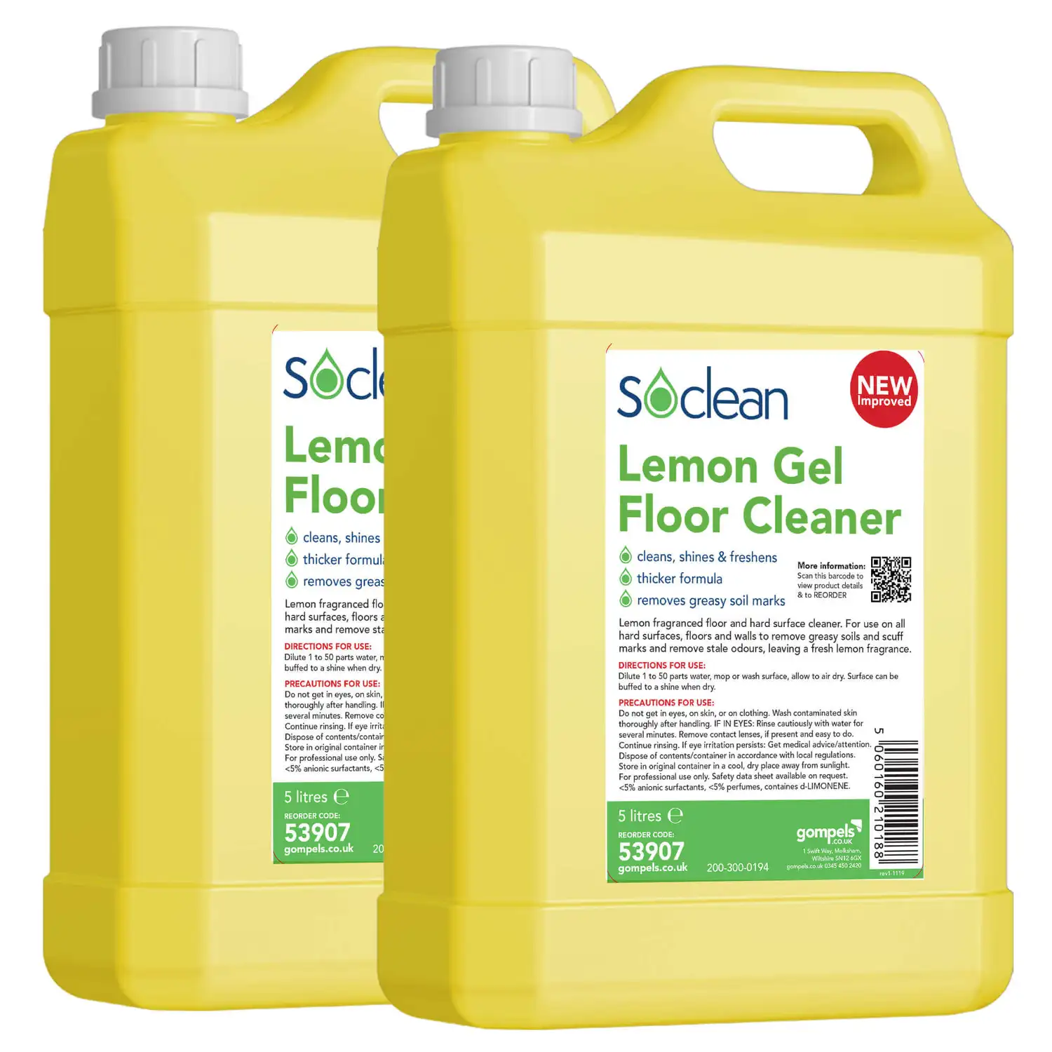 Soclean Lemon Floor Gel 5 Litre 2 Pack - Gompels | Care & Education ...