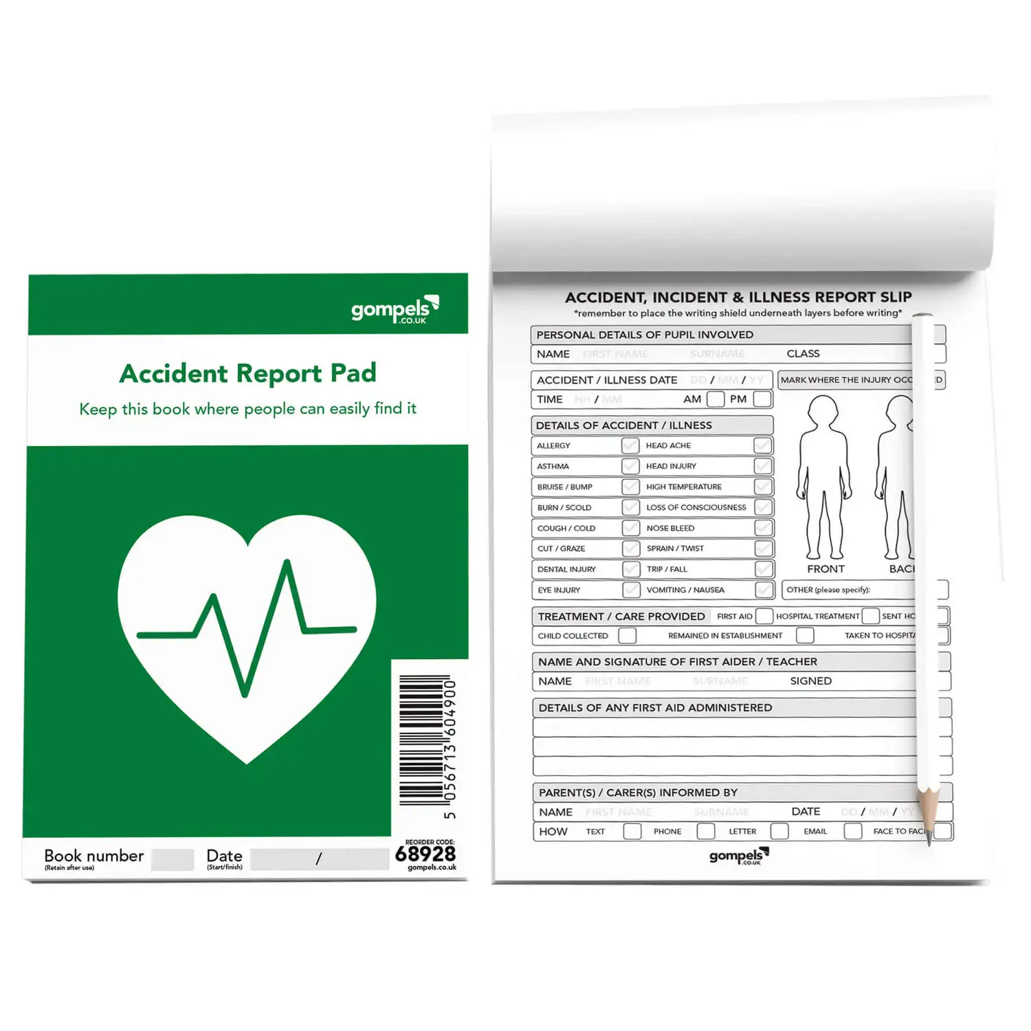 A5 Pupil Duplicate Accident Report Pad 50 Sets - Gompels | Care ...