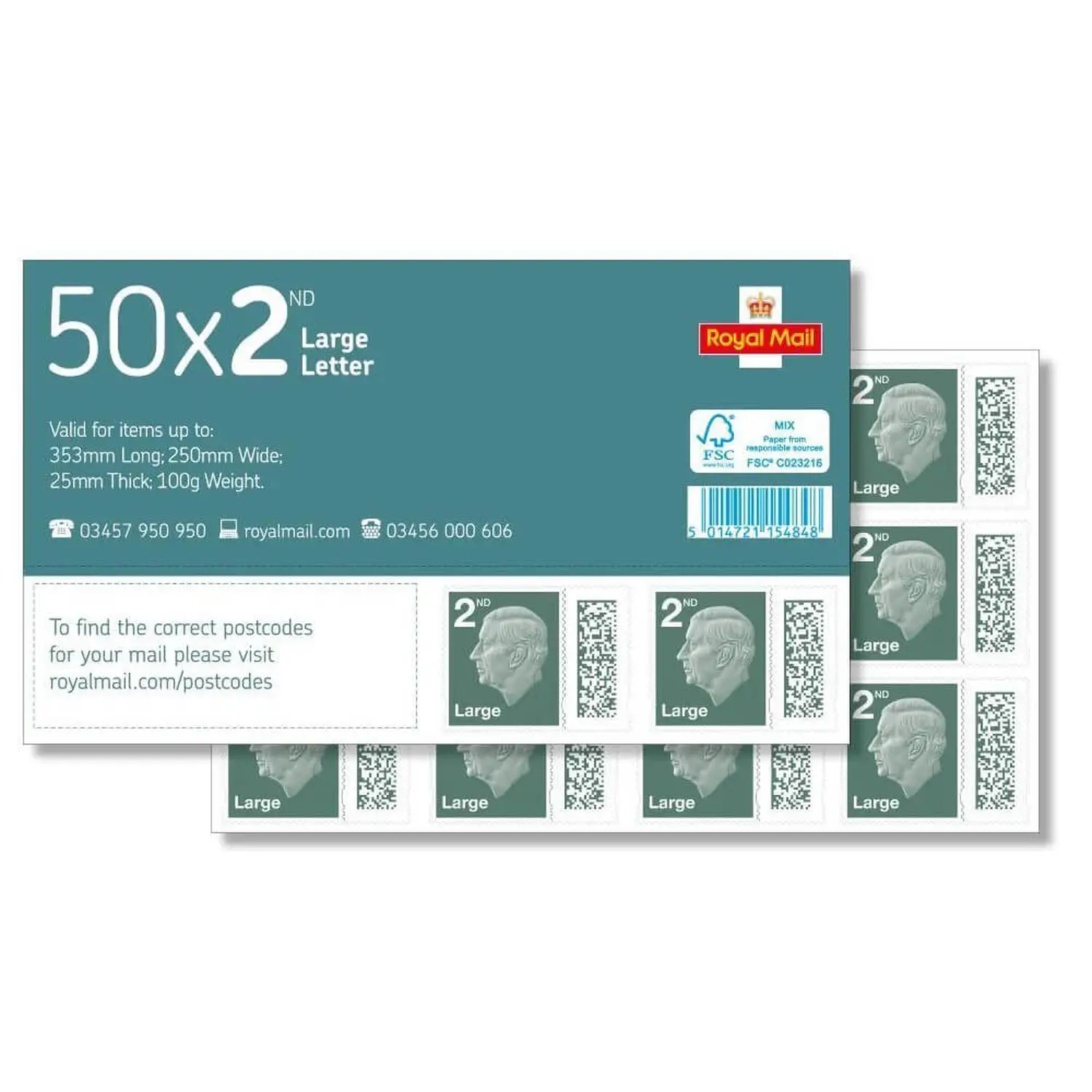 2nd Class Large Letter Sheet of 50 Stamps Barcoded - Gompels | Care ...