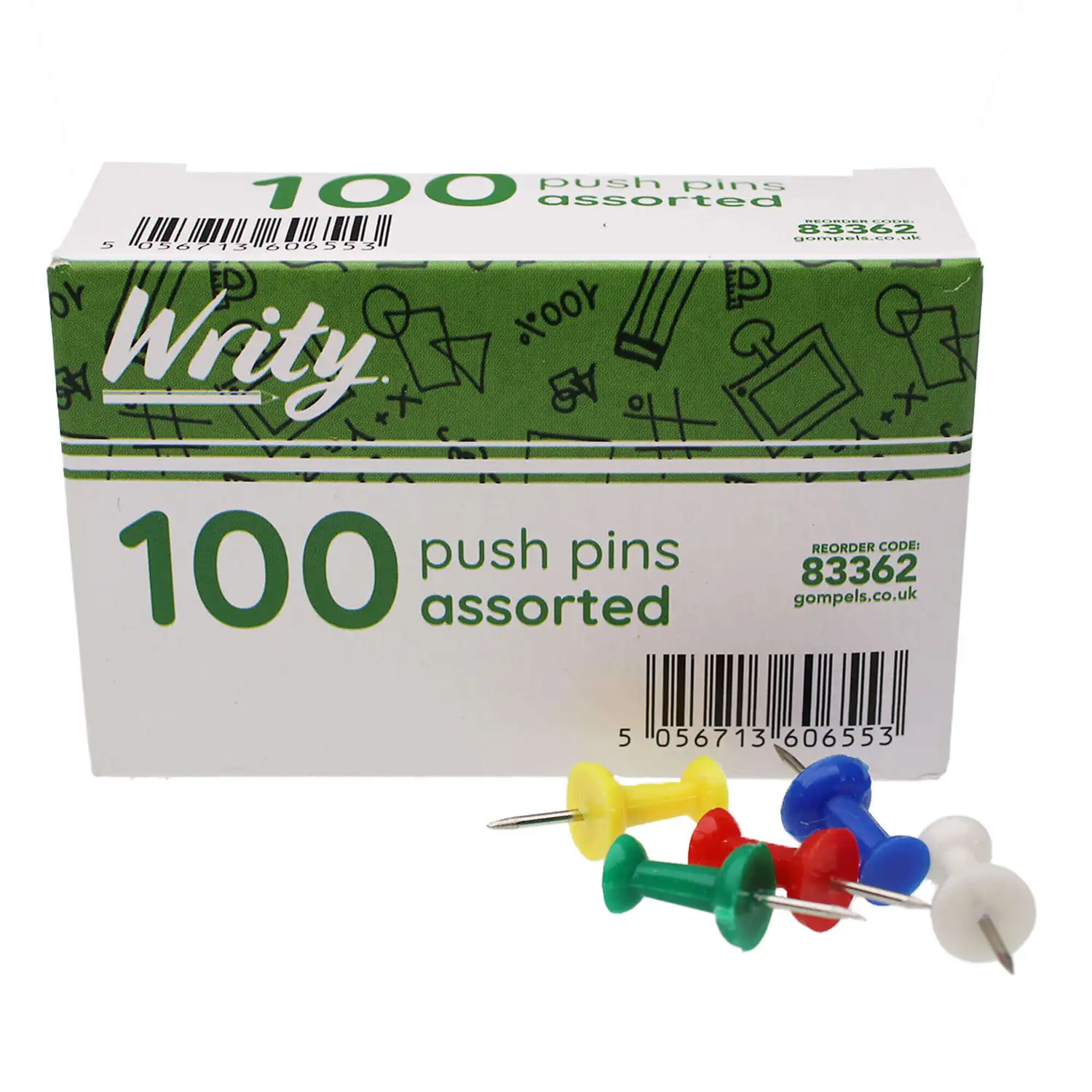 Writy Push Pins Assorted 100 Pack - Gompels | Care & Education Supplies