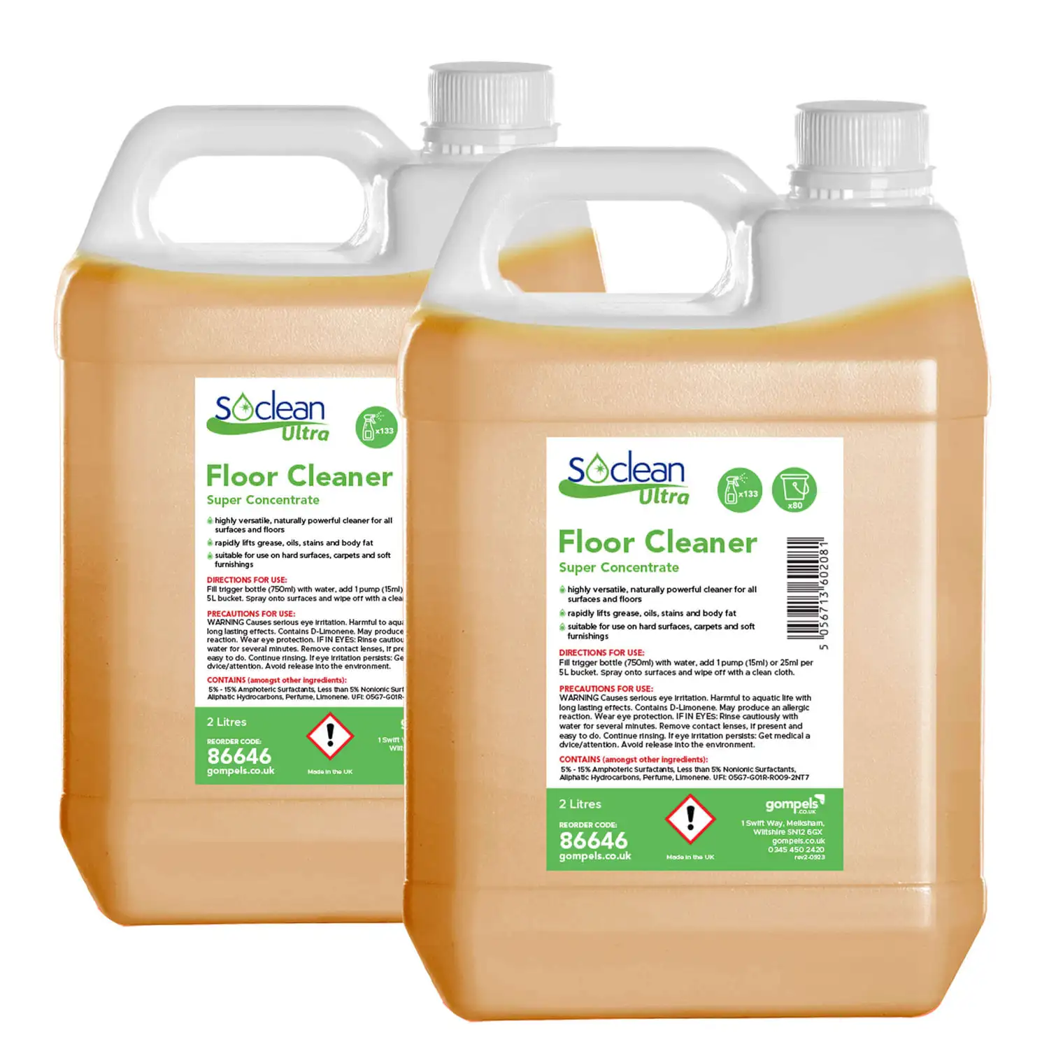 Soclean Ultra Floor Cleaner Super Concentrate 2 Litre 2 Pack - Gompels ...
