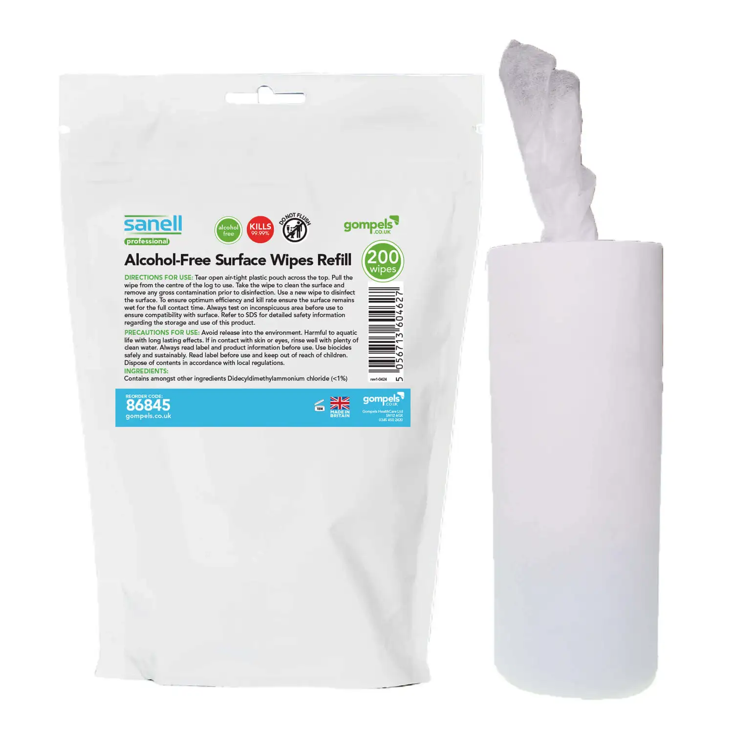 Sanell Alcohol Free Surface Wipes Refill 200 Pack - Gompels | Care ...